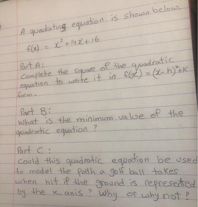 Solved A quadrating equation is shown below x² + 14x+16 f(3) | Chegg.com
