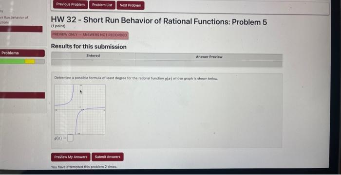 Solved HW 32 - Short Run Behavior of Rational Functions: | Chegg.com