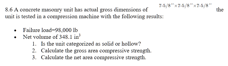 Solved Civil Engineering Materials #8.6 ﻿A concrete masonry | Chegg.com
