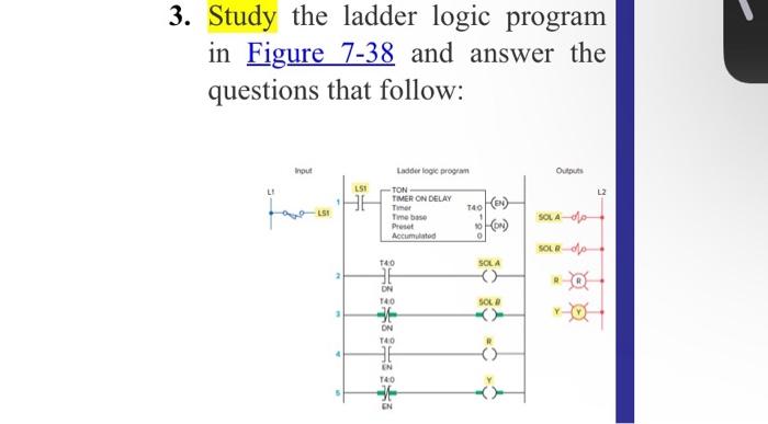 Solved 3. Study the ladder logic program in Figure 7-38 and | Chegg.com