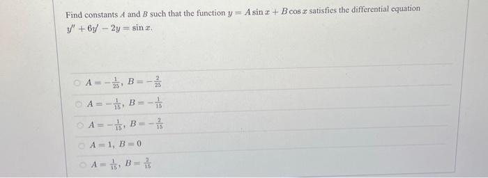 Solved Find constants A and B such that the function | Chegg.com