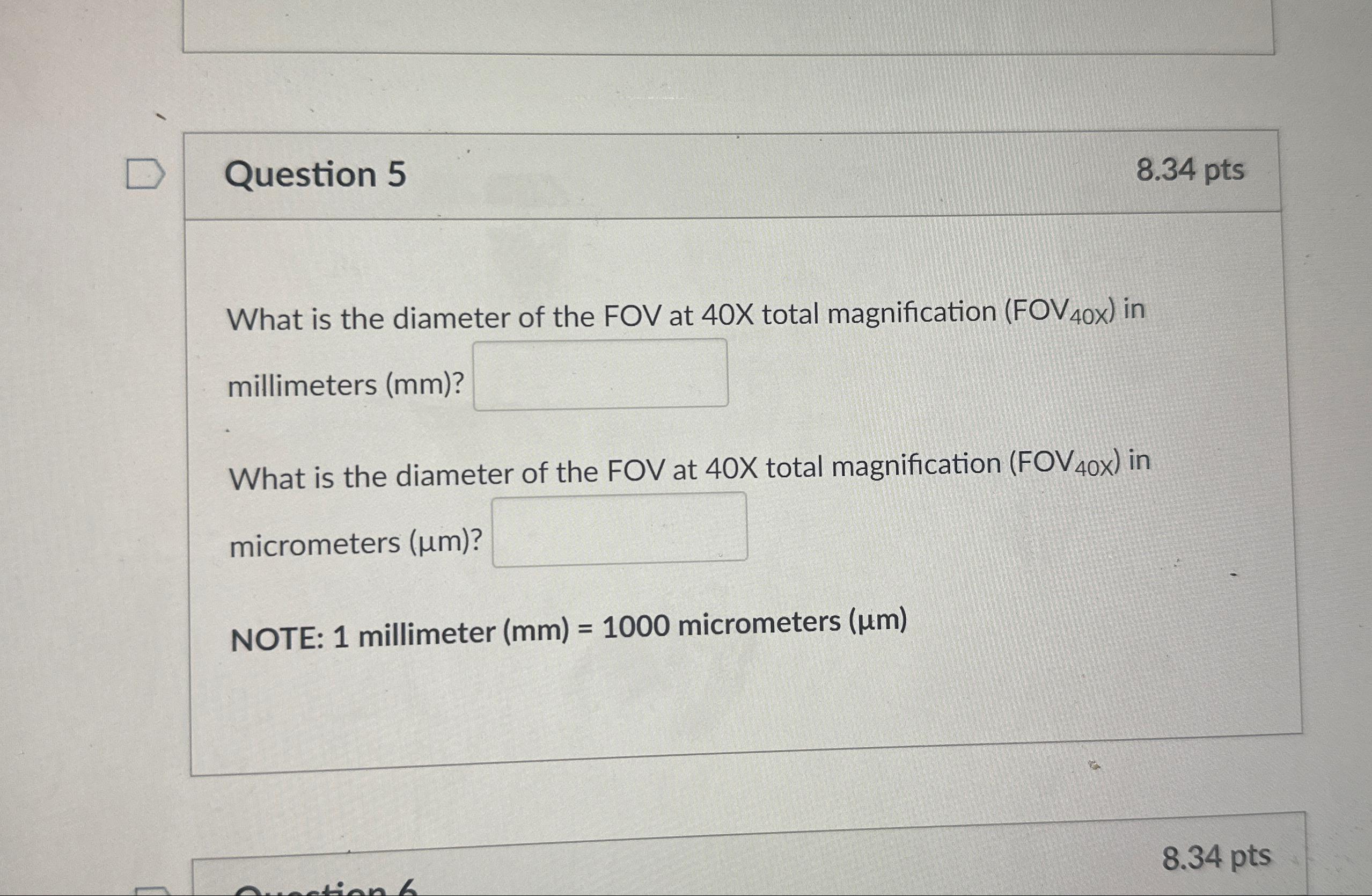 Solved Question 58.34 ﻿ptsWhat is the diameter of the FOV at | Chegg.com