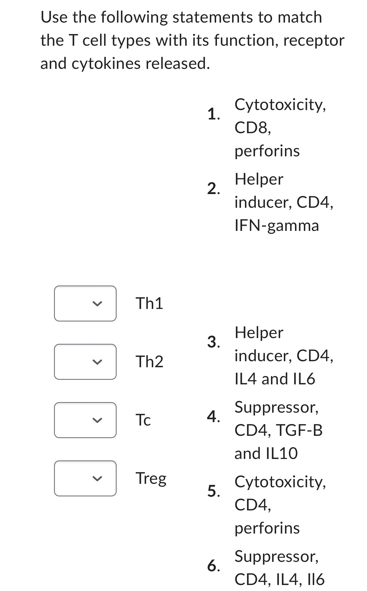 Solved Use the following statements to matchthe T cell types | Chegg.com