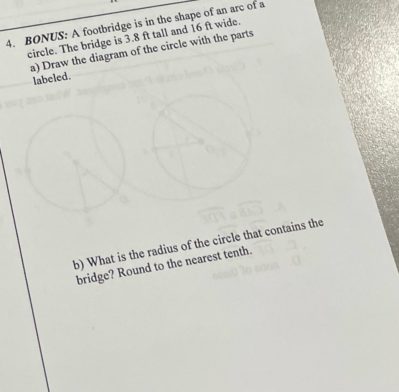 Solved BONUS: A footbridge is in the shape of an arc of a | Chegg.com
