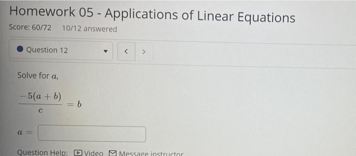 Solved Homework 05 - Applications of Linear Equations Score: | Chegg.com