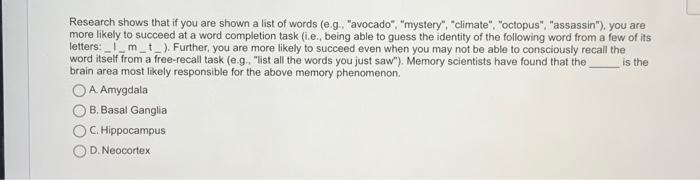 Solved Research shows that if you are shown a list of words. | Chegg.com
