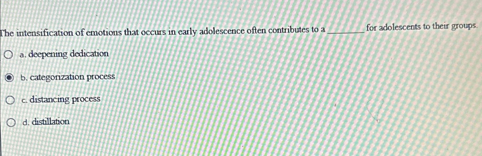 Solved The intensification of emotions that occurs in early | Chegg.com