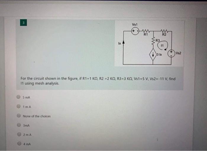 Solved Vs1 R1 R2 R3 11 Ix 3 Ix Vs2 For the circuit shown in | Chegg.com