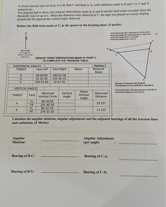 Solved A closed traveree was run from A to B, then C and | Chegg.com