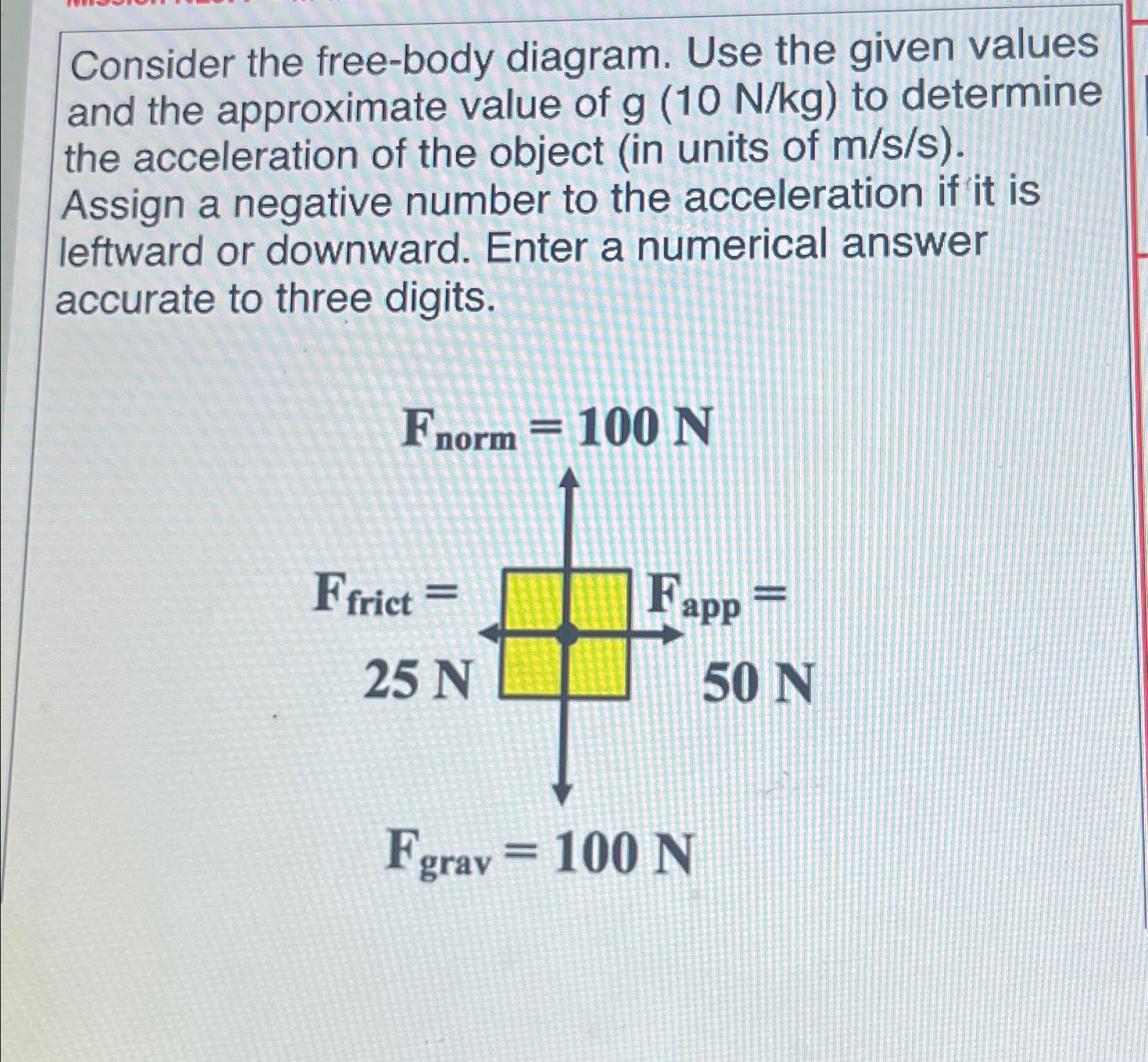 Solved Consider the free-body diagram. Use the given values | Chegg.com