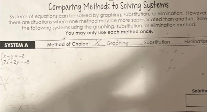 Solved Comparing Methods to Solving Systems Systems of | Chegg.com