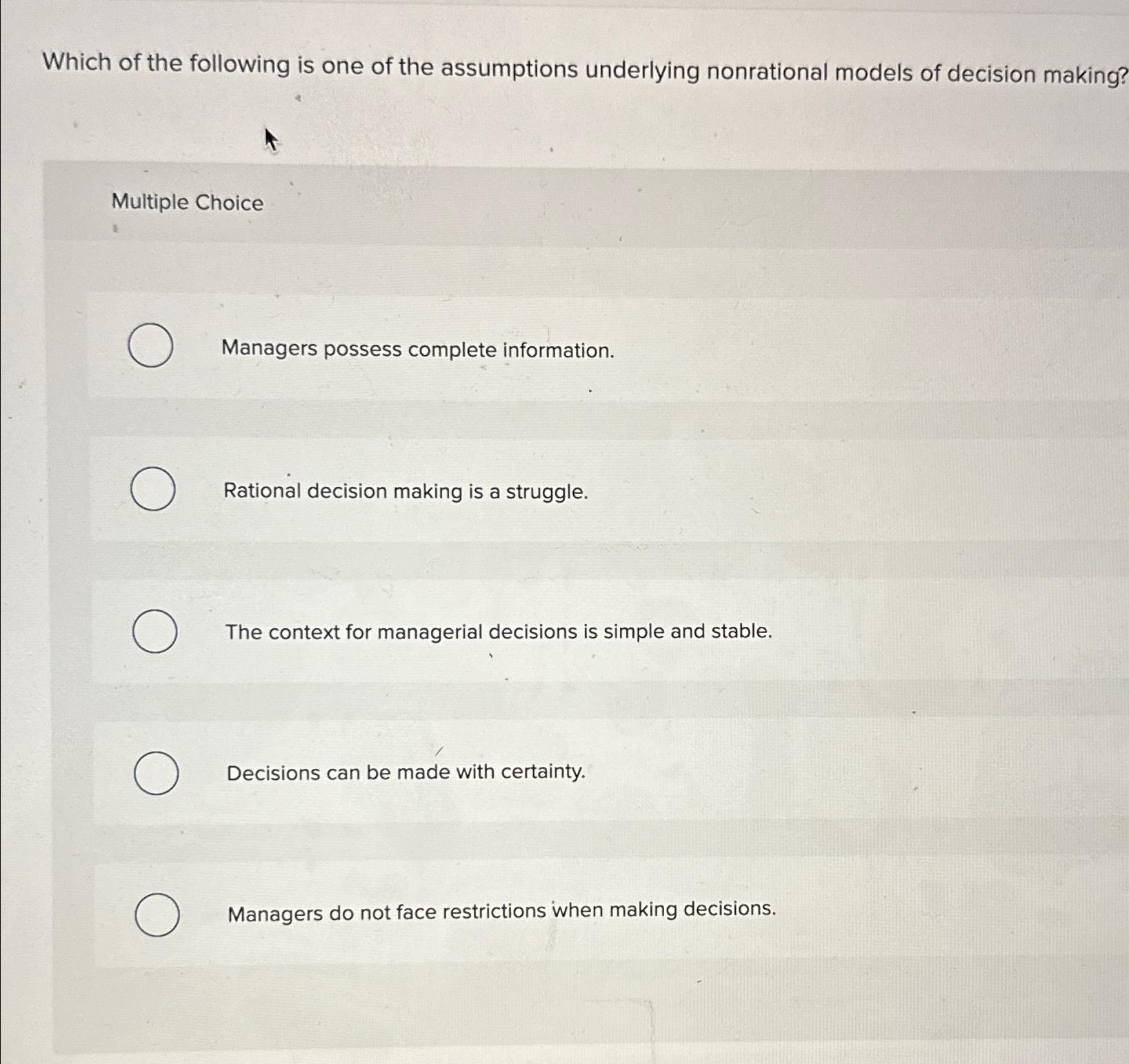 Solved Which of the following is one of the assumptions | Chegg.com