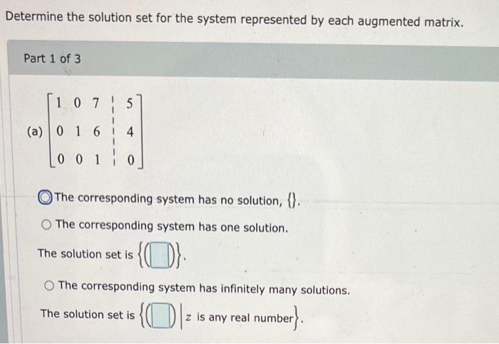 Solved Determine The Solution Set For The System Represented