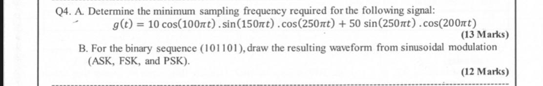 Solved Q4. A. Determine the minimum sampling frequency | Chegg.com
