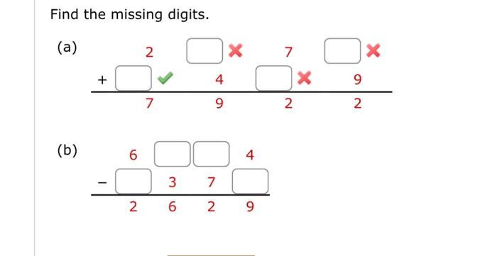 Solved Find the missing digits. (a) (b) | Chegg.com