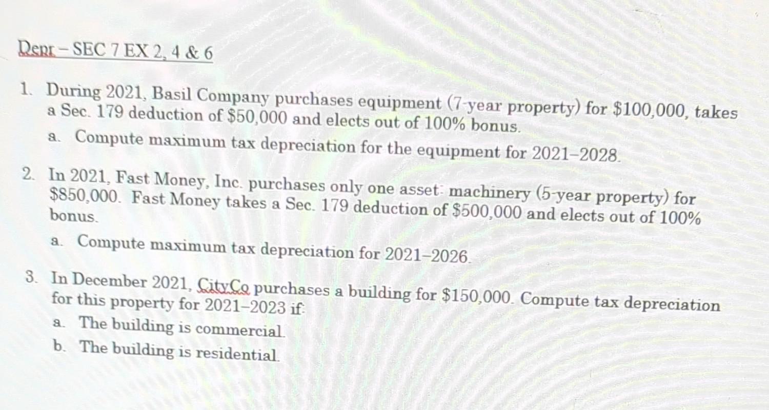 Solved 1. During 2021, Basil Company purchases equipment | Chegg.com