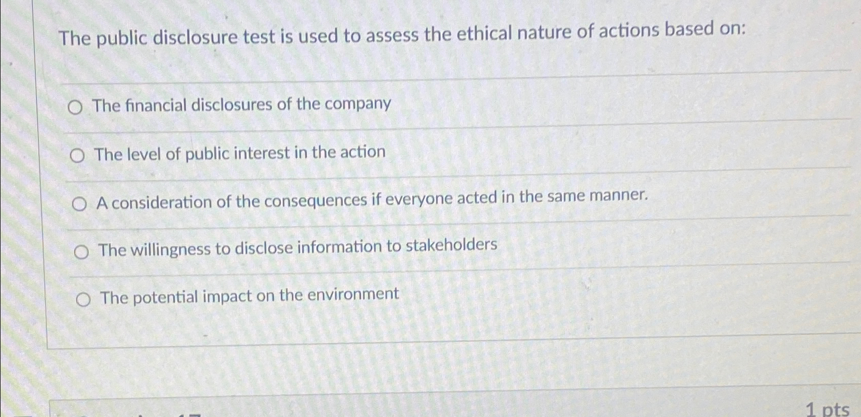 Solved The public disclosure test is used to assess the | Chegg.com