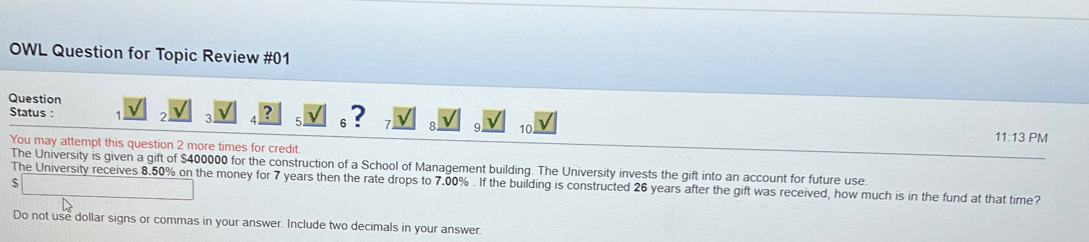 Solved OWL Question for Topic Review #01QuStaYou may attempt | Chegg.com