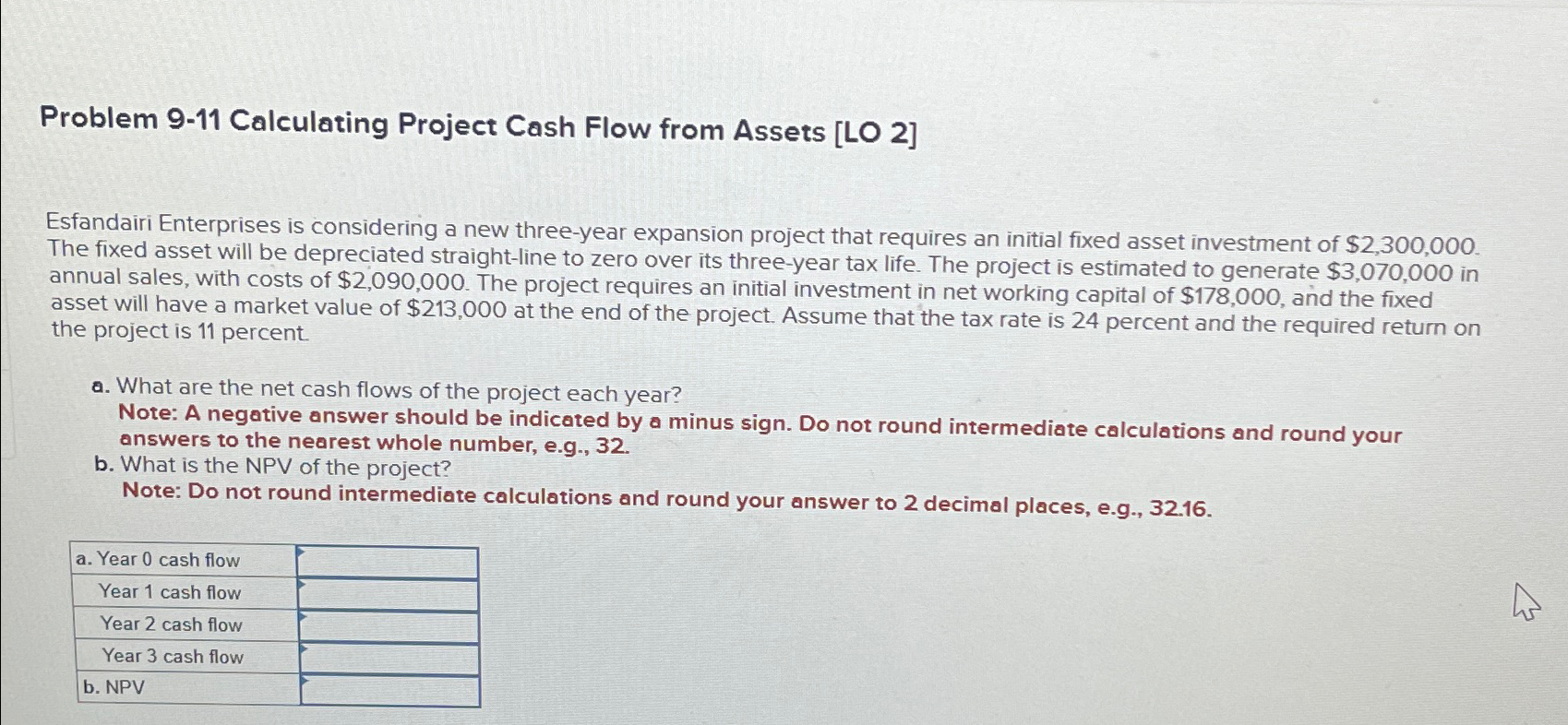 Solved Problem 9-11 ﻿Calculating Project Cash Flow from | Chegg.com