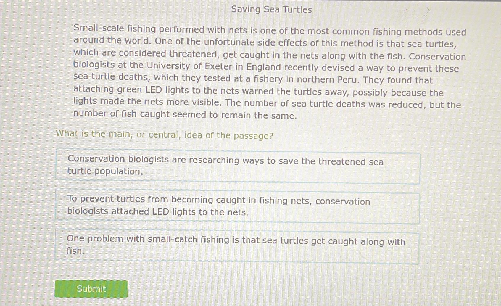 Solved Saving Sea TurtlesSmall-scale fishing performed with | Chegg.com