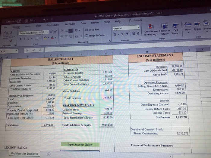 Solved hes:3953 Financial Performance Worksheet_week_403) - | Chegg.com