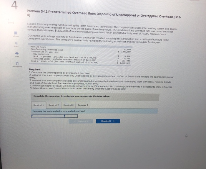 Solved 4. Problem 3-12 Predetermined Overhead Rate; | Chegg.com