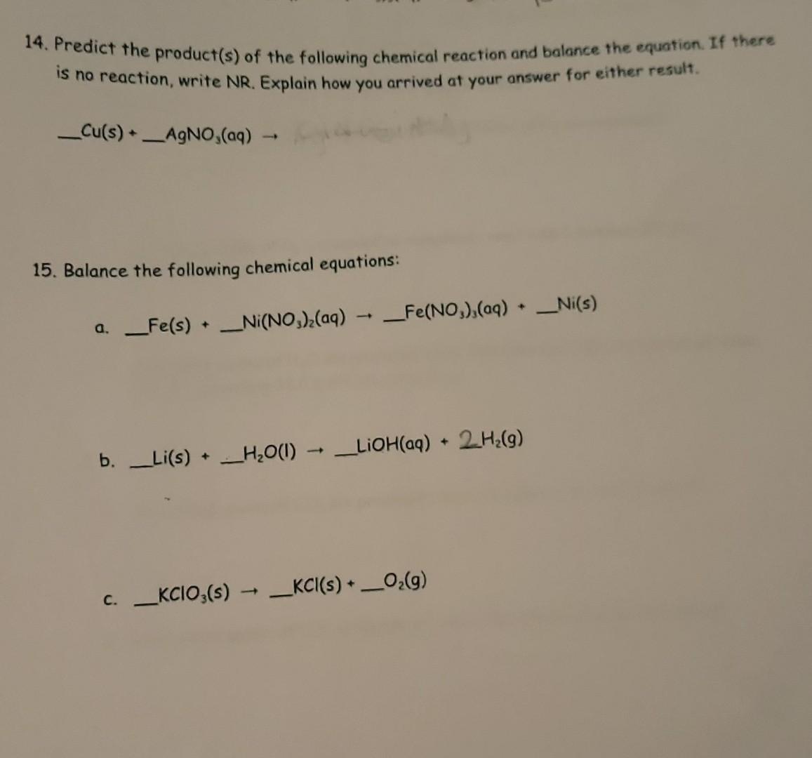 Solved 14. Predict the product(s) of the following chemical | Chegg.com