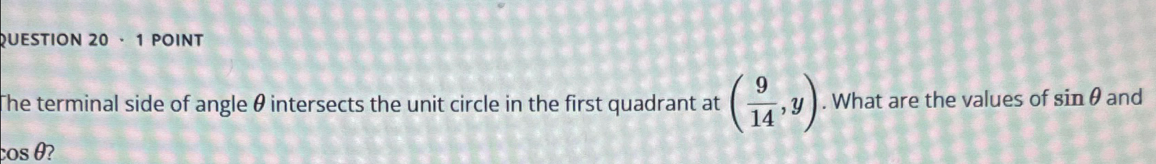 Solved RUESTION 20 * 1 ﻿POINTThe terminal side of angle θ | Chegg.com