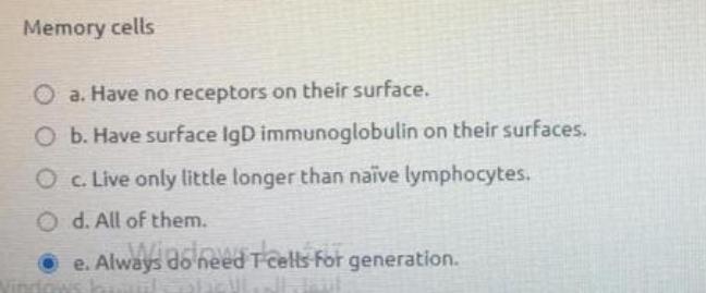 Solved Memory cellsa. ﻿Have no receptors on their surface.b. | Chegg.com