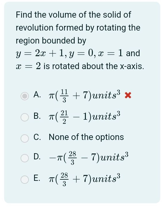 Solved Find the volume of the solid ofrevolution formed by | Chegg.com