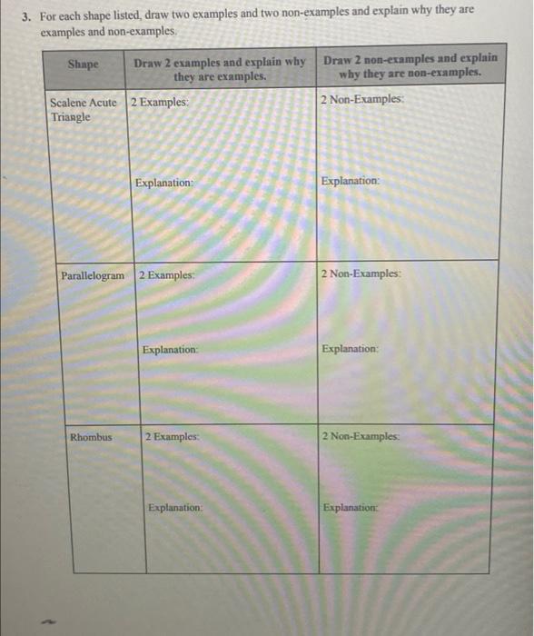 Solved 3. For each shape listed, draw two examples and two | Chegg.com