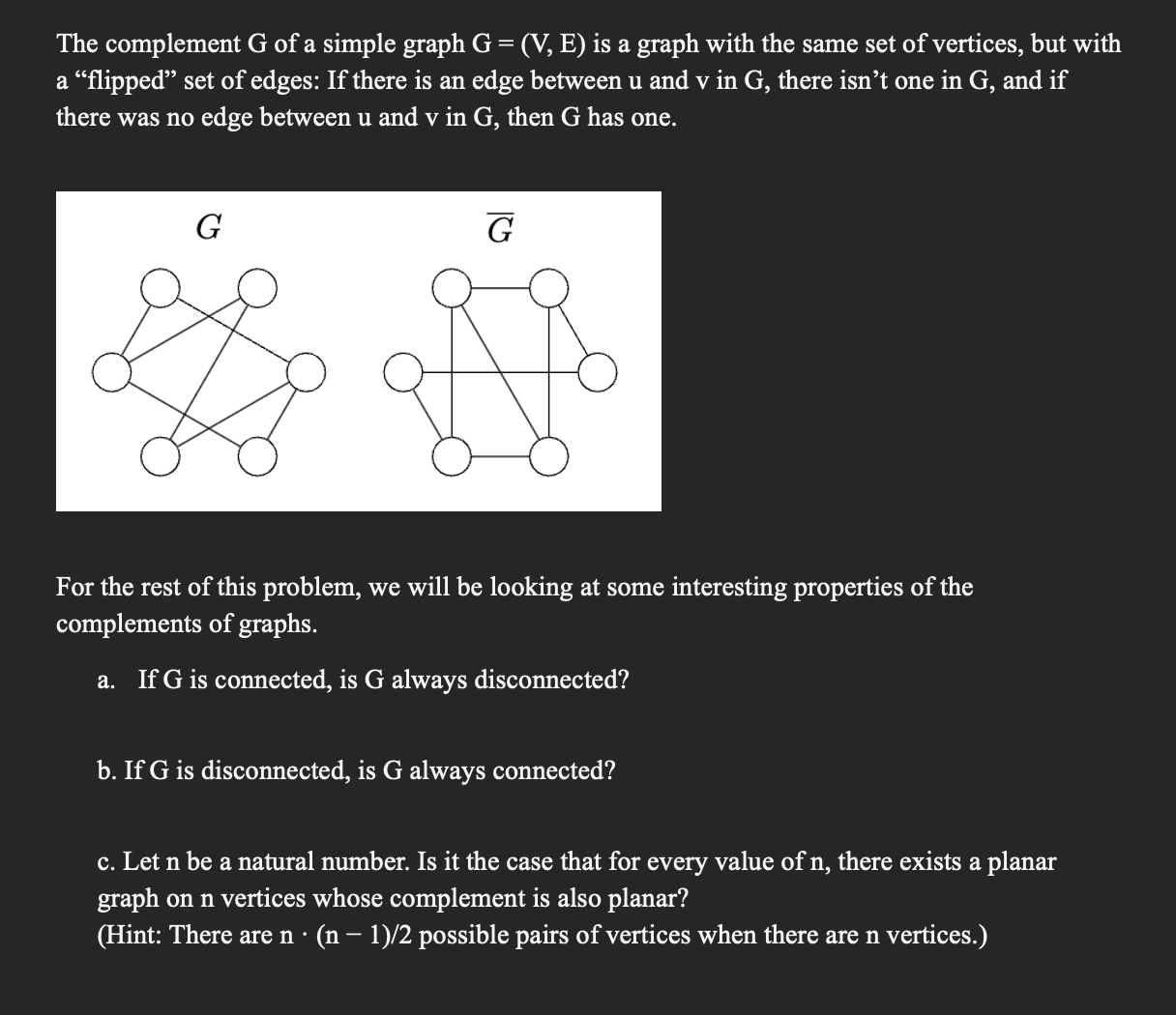 Solved The complement G of a simple graph | Chegg.com