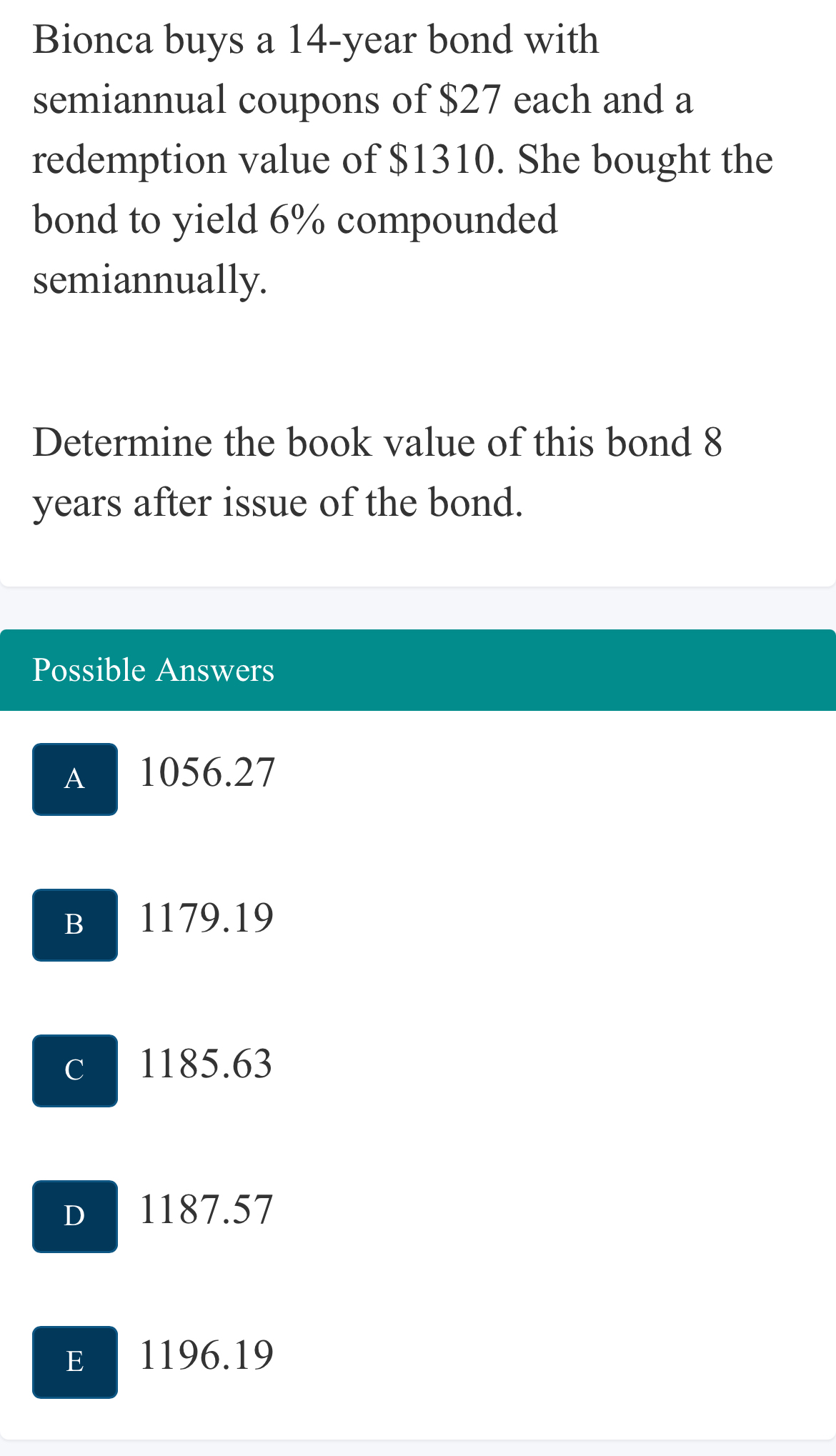 Solved A $1,000 ﻿par value 20 -year bond has coupons at 5% | Chegg.com