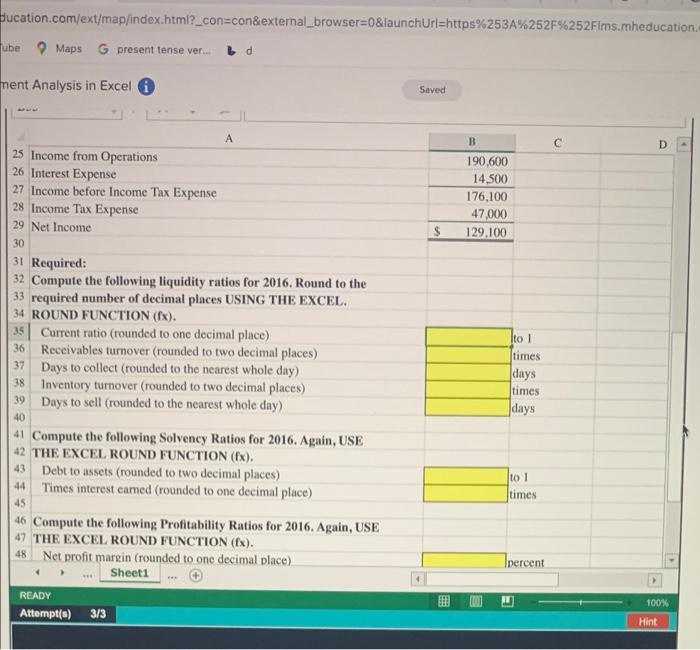 Solved Calculating Select Ratios using Excel's ROUND and | Chegg.com