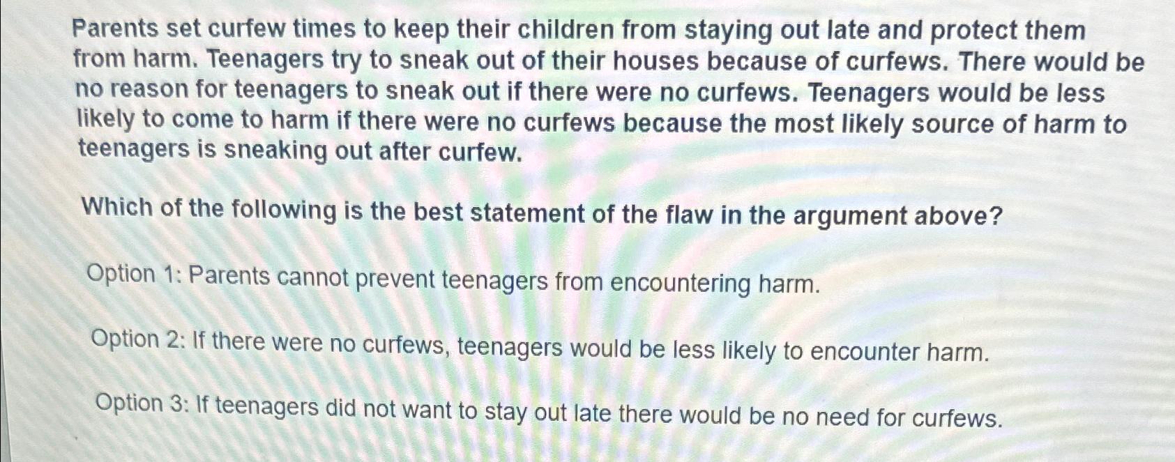 Solved Parents set curfew times to keep their children from | Chegg.com