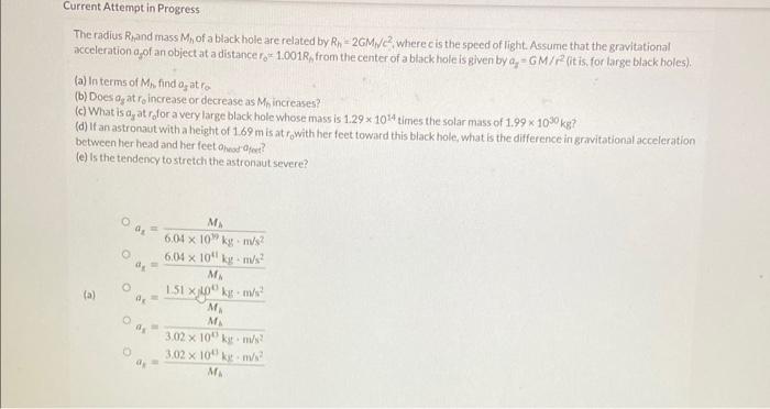 Solved The radius Rh and mass Mh of a black hole are related | Chegg.com