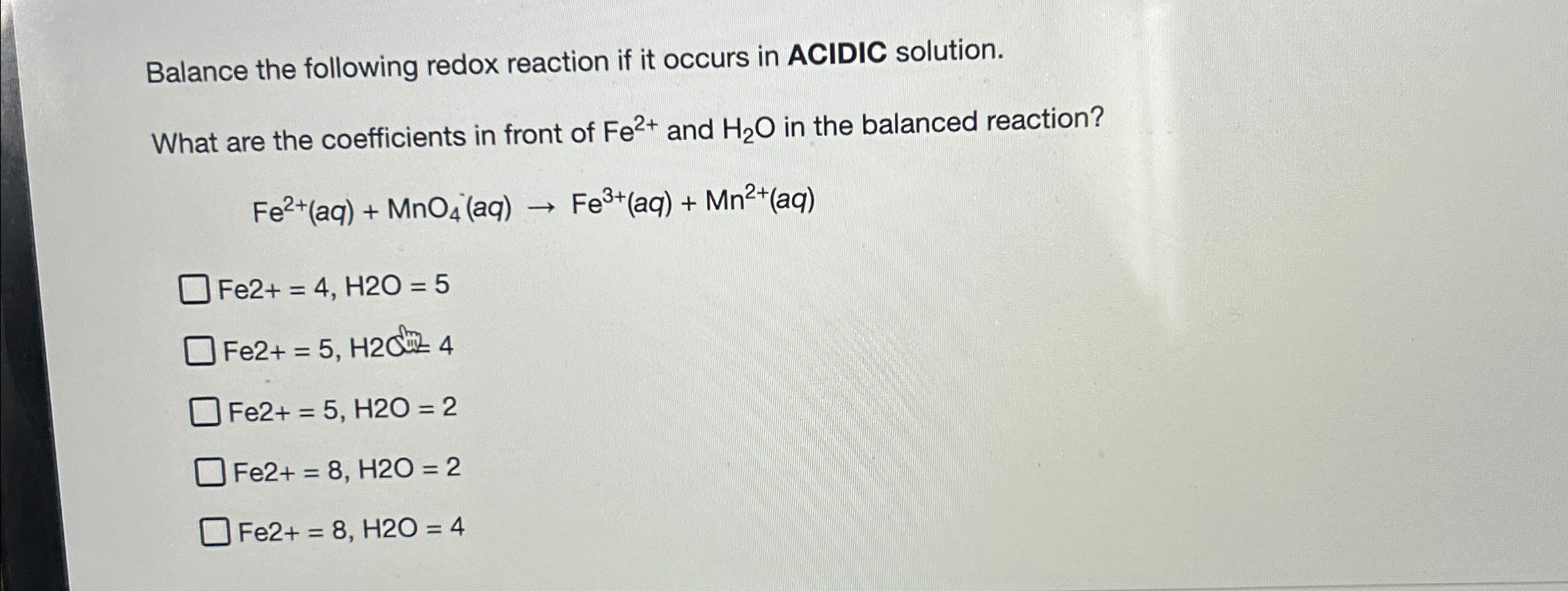 Solved Balance the following redox reaction if it occurs in | Chegg.com