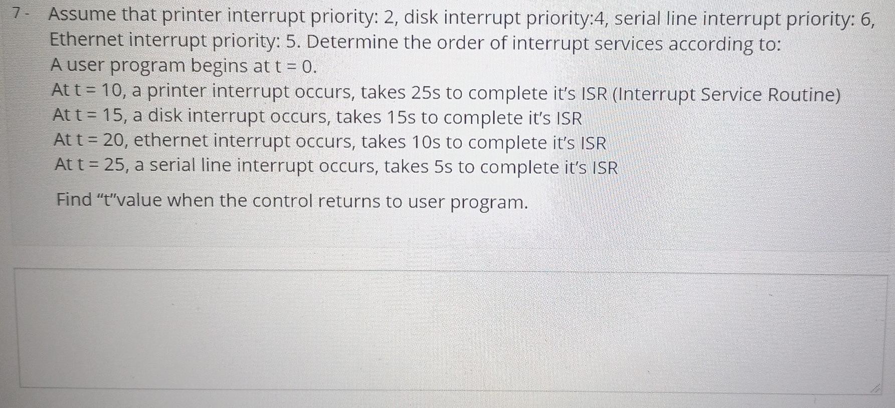 Solved Assume that printer interrupt priority: 2, disk | Chegg.com