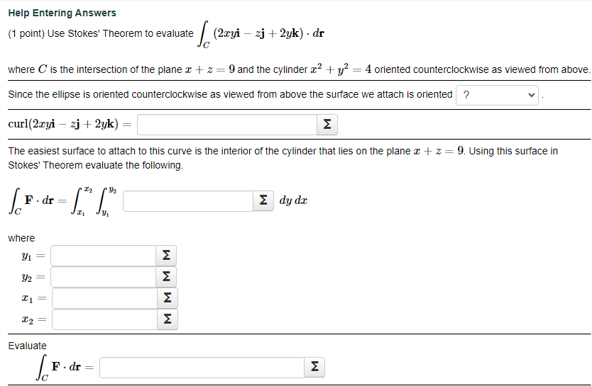 Solved Help Entering Answers(1 ﻿point) ﻿Use Stokes' Theorem | Chegg.com