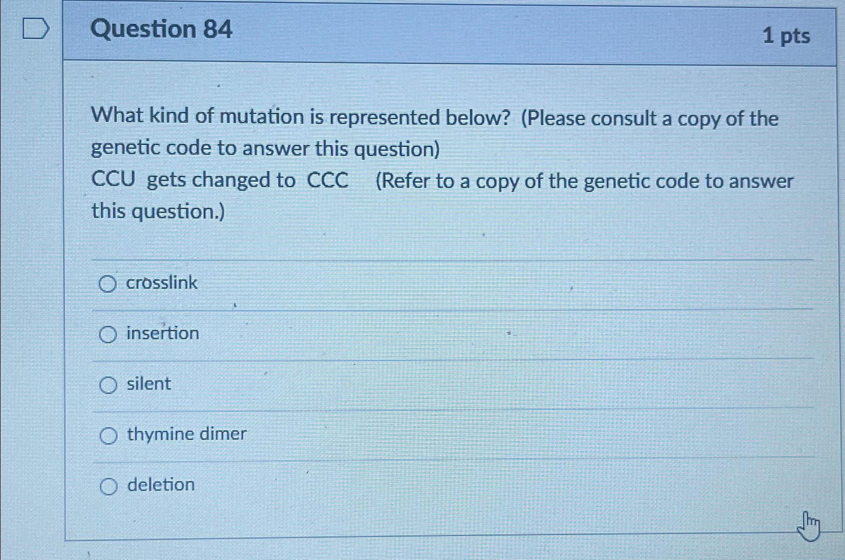 Solved Question 841 ﻿ptsWhat kind of mutation is represented | Chegg.com