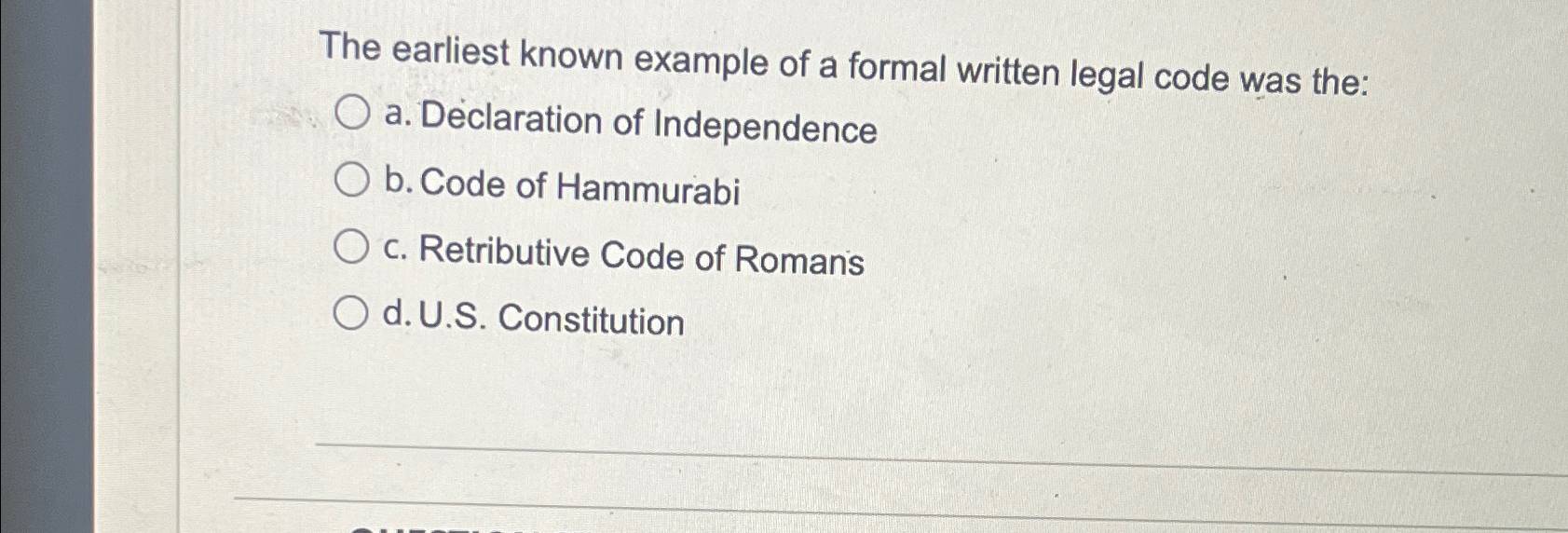Solved The earliest known example of a formal written legal | Chegg.com