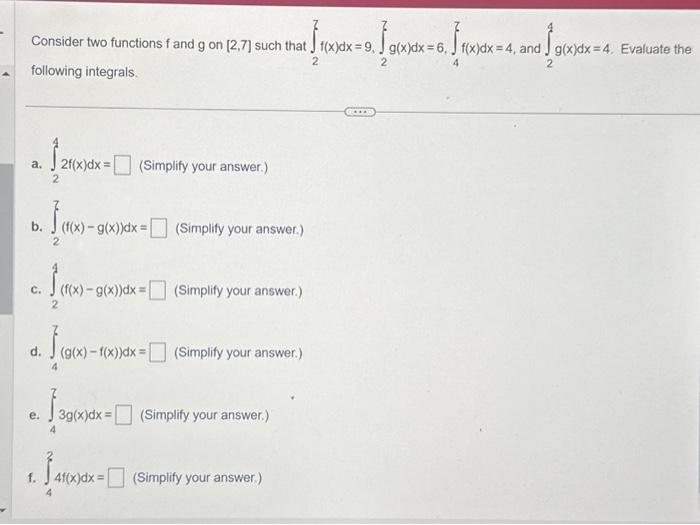 Solved Consider two functions f and g on [2,7] such that | Chegg.com
