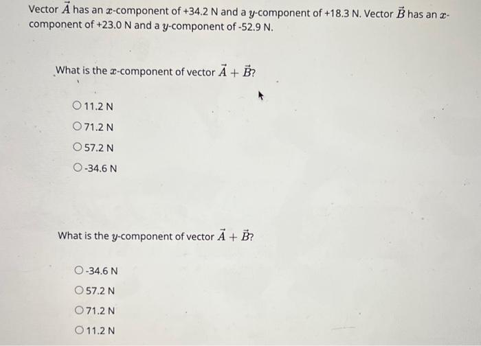 Solved Vector A has an x-component of +34.2 N and a | Chegg.com