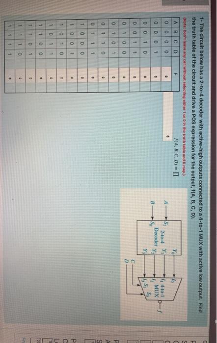 Solved 1- The circuit below has a 2-to-4 decoder with | Chegg.com