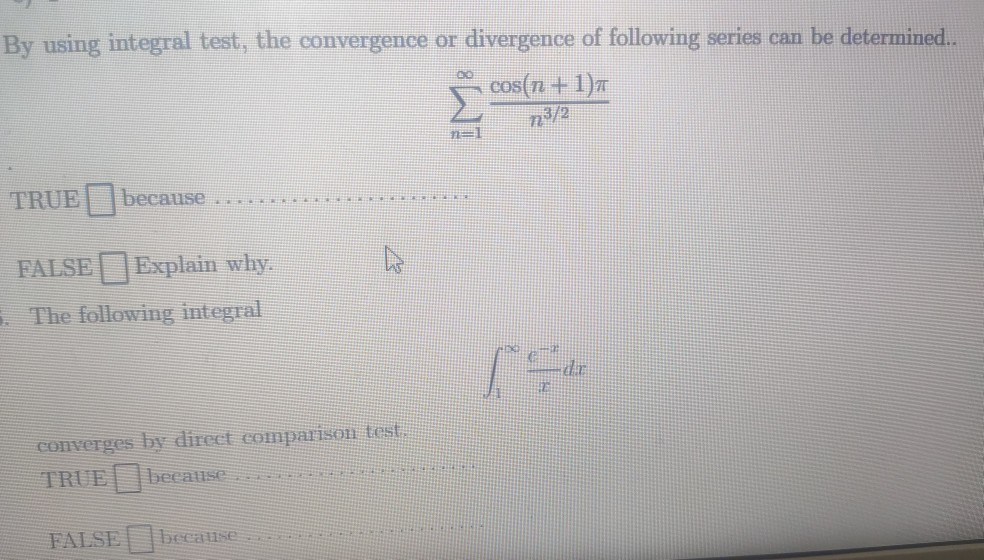 Solved By using integral test, the convergence or divergence | Chegg.com