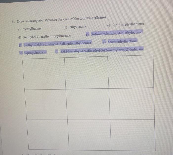Solved 5. Draw an acceptable structure for each of the | Chegg.com