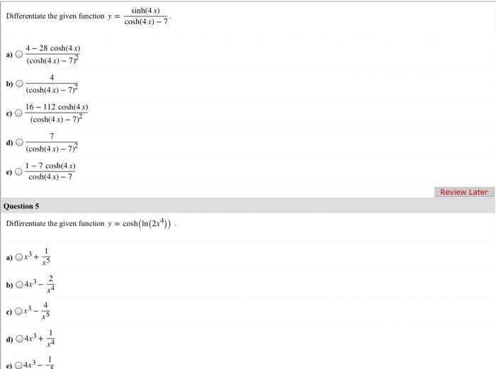 Solved Question 2 sinh(8x) Differentiate the given function | Chegg.com
