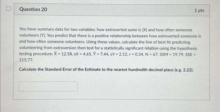 Solved You have summary data for two variables: how | Chegg.com