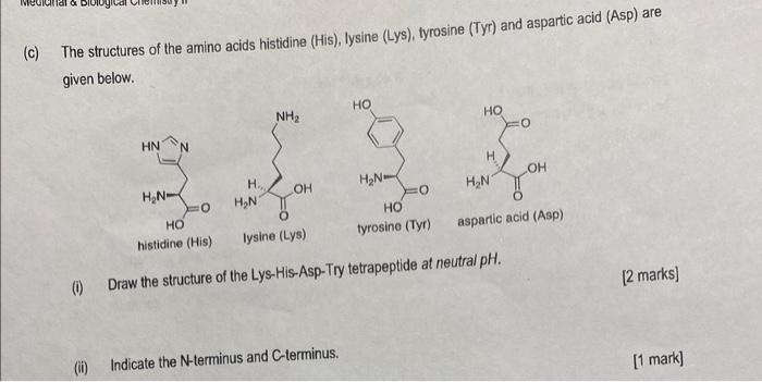 Solved (c) The structures of the amino acids histidine | Chegg.com