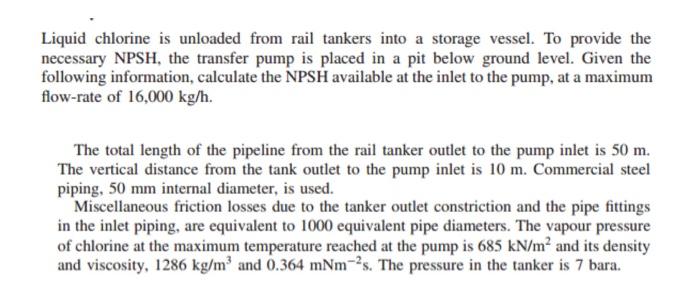 Solved Liquid chlorine is unloaded from rail tankers into a | Chegg.com